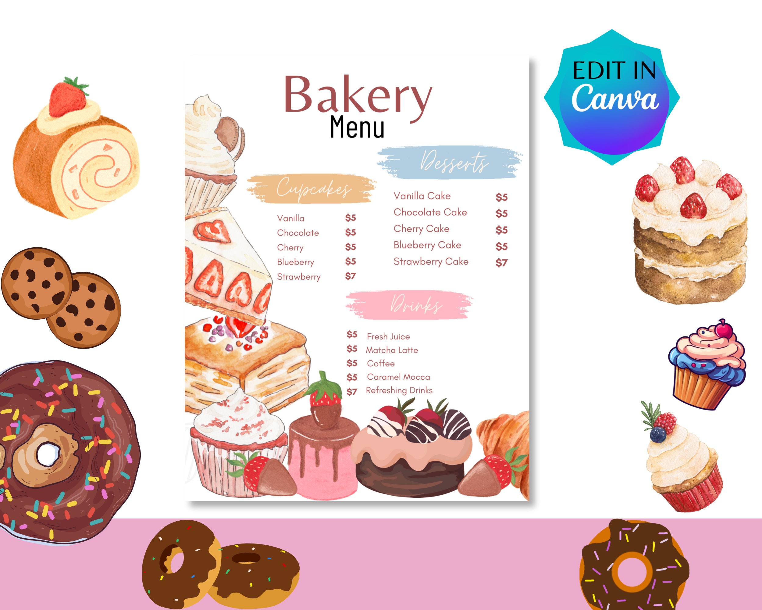 Bakery Menu Template, Dessert Menu Template, Sweet Treats Pricelist ...