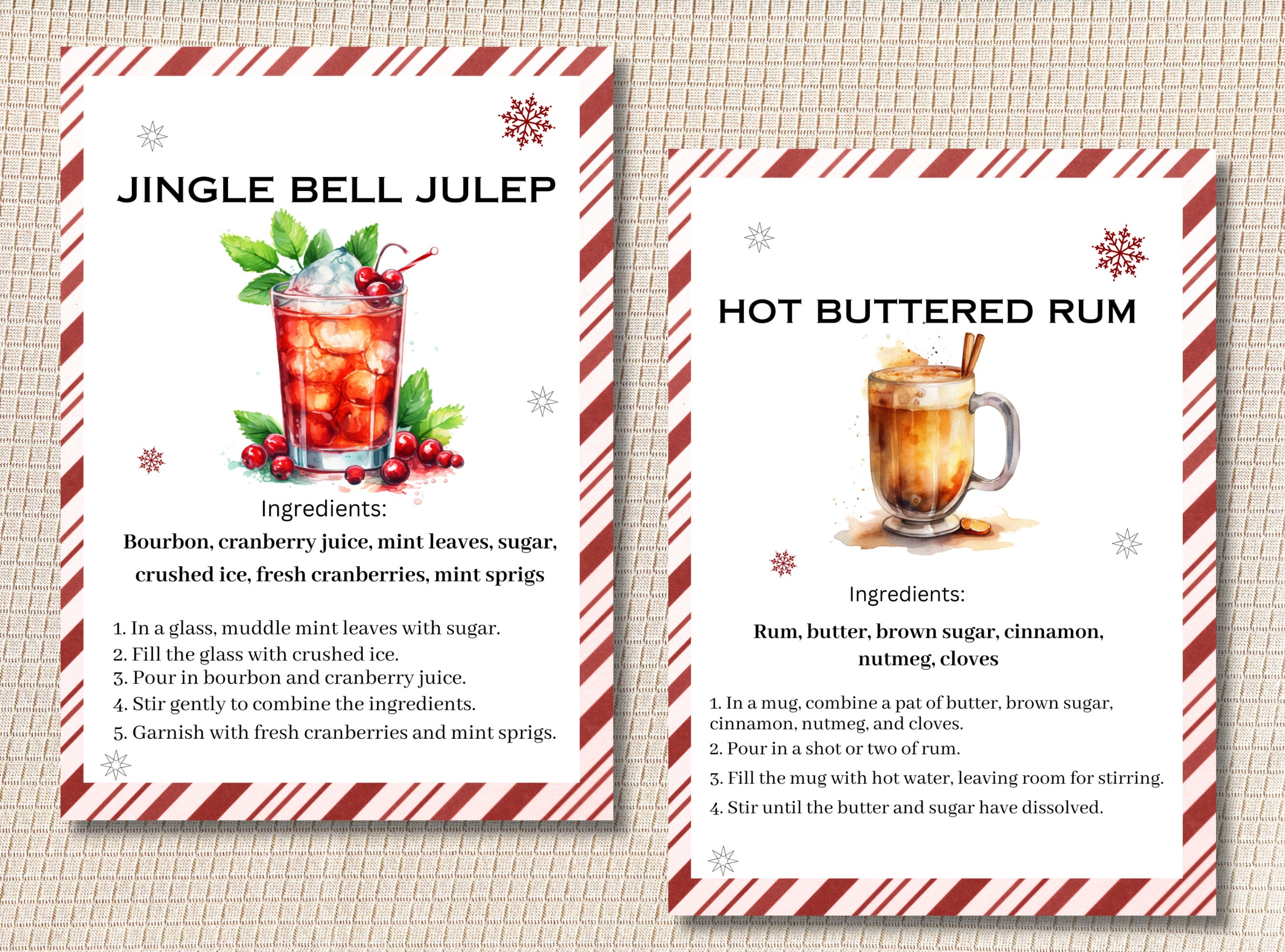 Christmas Drink Recipe Cards Template, Christmas Cocktail Recipe Card ...