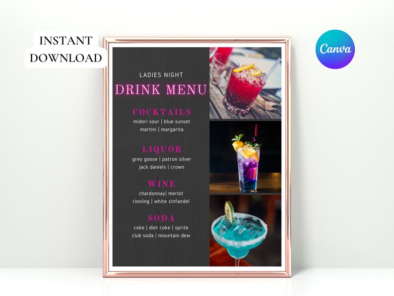Bar Menu Template, Drink Menu Template, Customizable Drink Menu, Bar ...