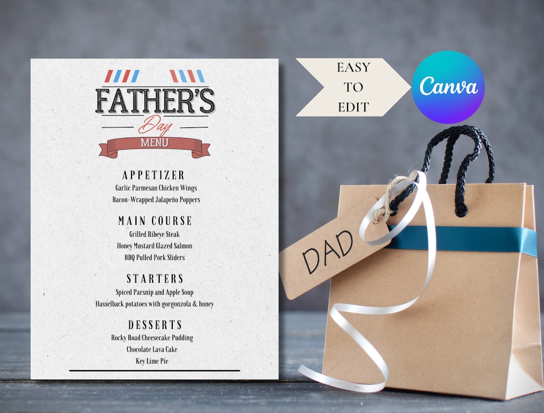 Father's Day Menu Template, BBQ Menu Template, Father's Day Grilling ...