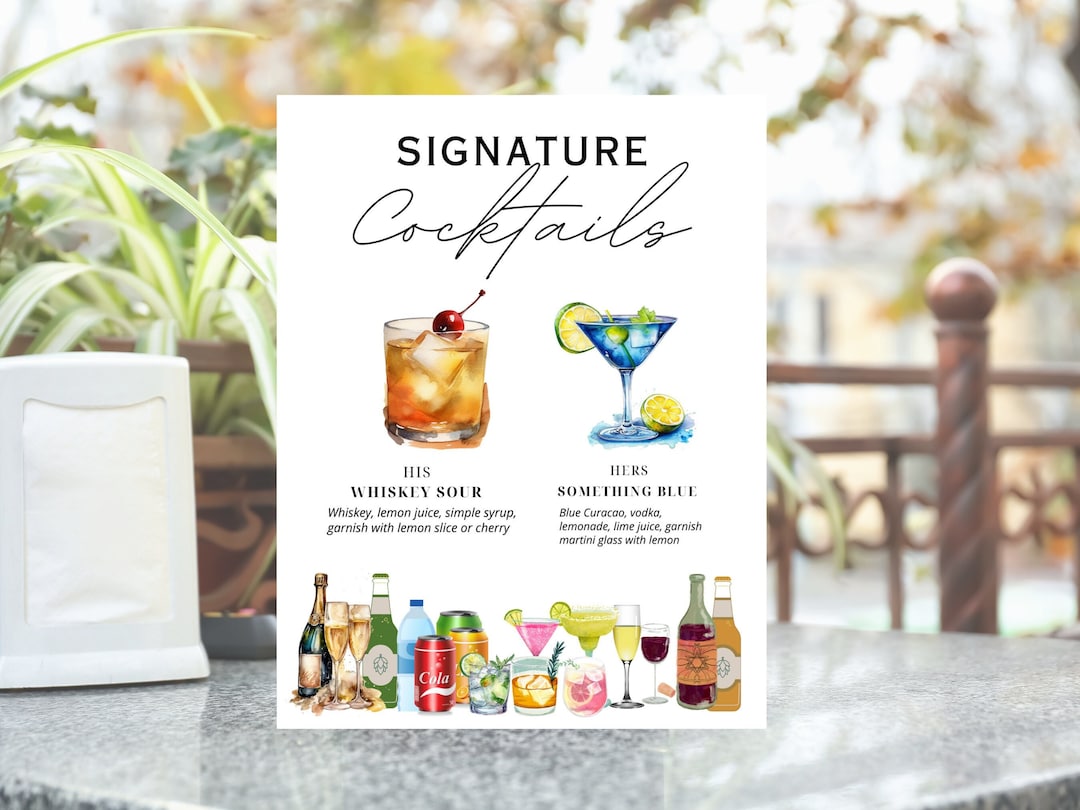 Signature Drink Sign, Bar Menu Template, Minimalist Printable Bar Menu ...
