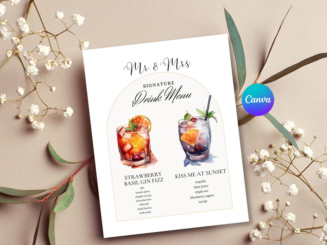 Wedding Drink Menu Template Download, Cocktail Menu Template ...