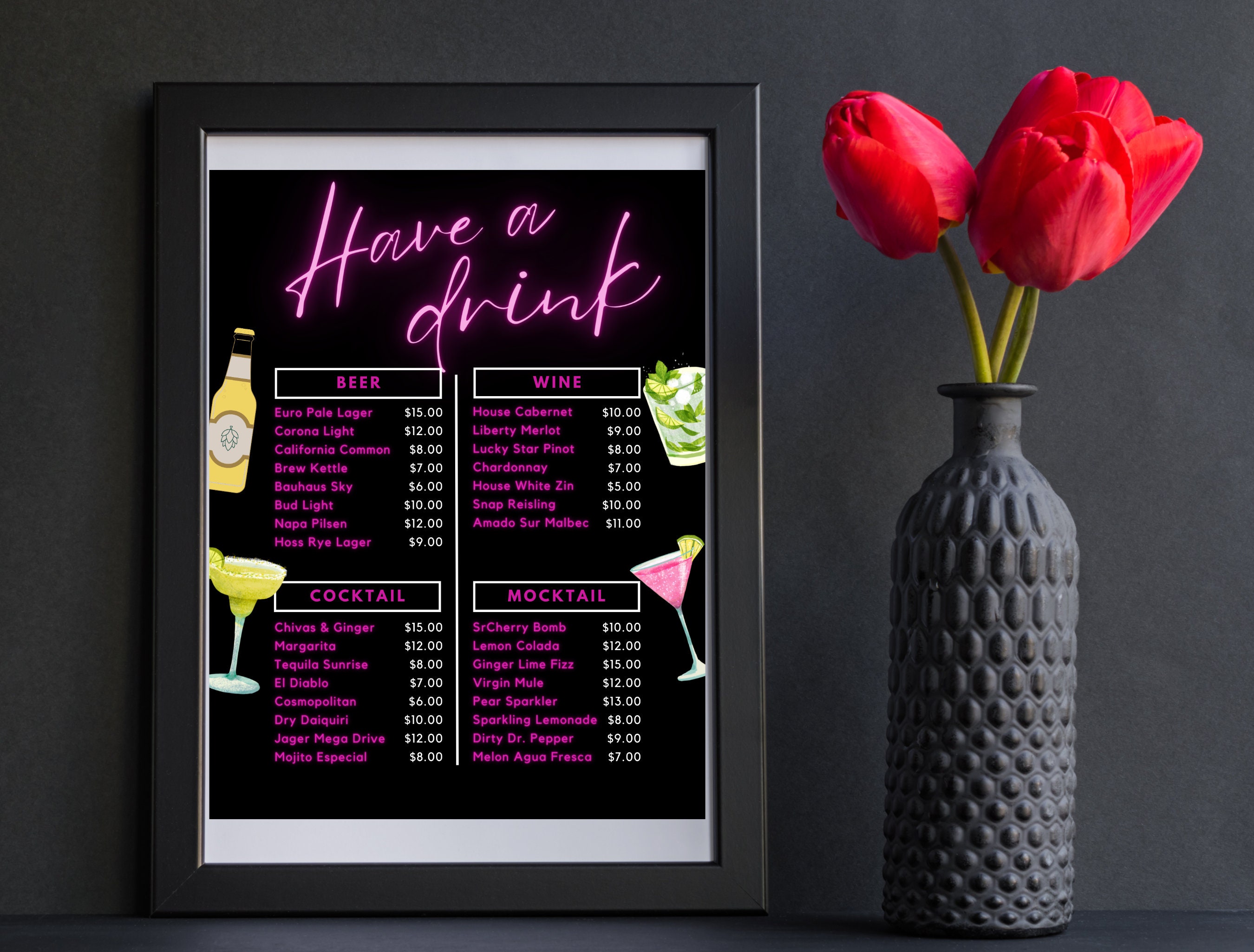 Bar Menu Template, Drink Menu Template, Customizable Drink Menu, Bar ...