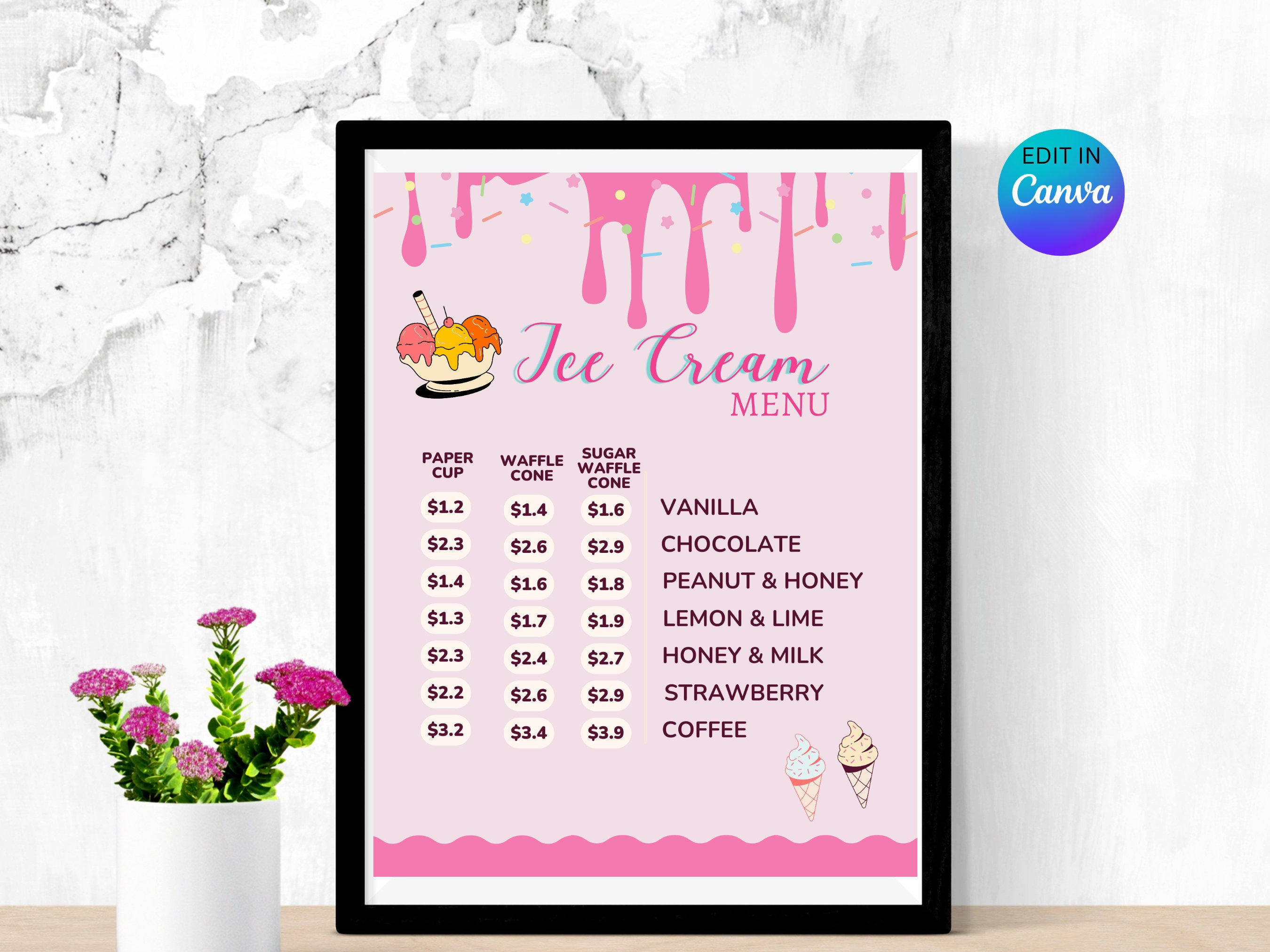 Ice Cream Shop Menu, Pricelist Template, Editable Dessert Menu, Sweet ...
