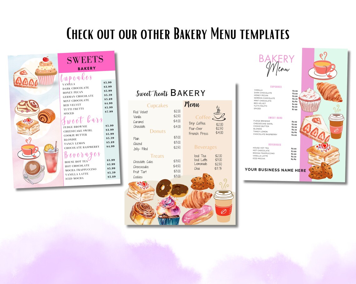 Bakery Menu Template, Dessert Menu Template, Sweet Treats Pricelist ...