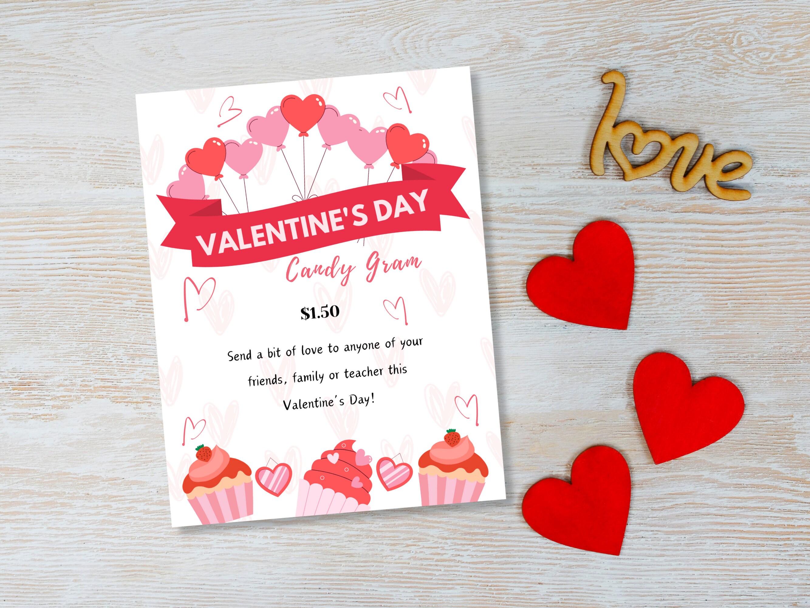 Valentine's Day Candy Gram Template, School Valentine's Day Editable ...