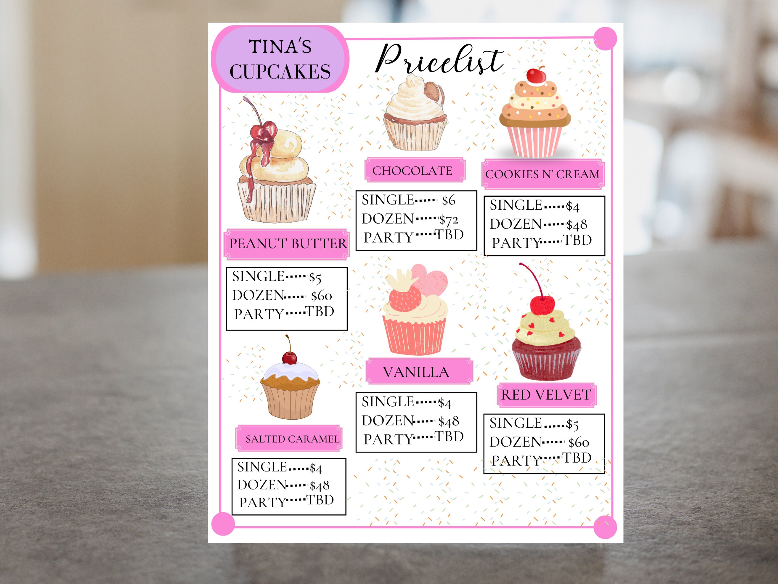 Bakery Menu Template, Dessert Menu Template, Pricelist Sheet, Cupcake ...