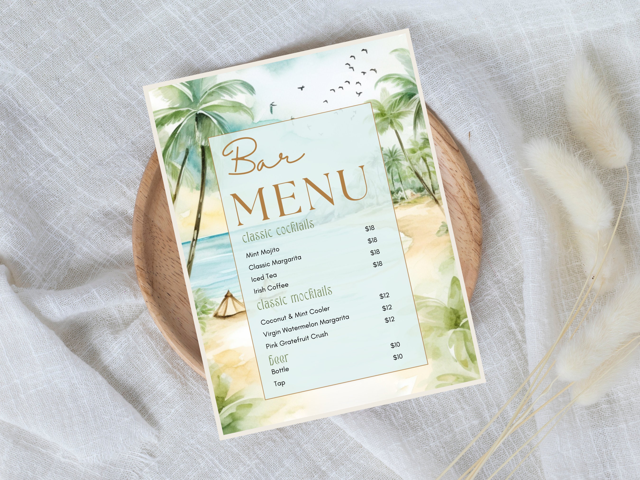 Beach Bar Menu Template, Drink Menu Template, Customizable Drink Menu ...