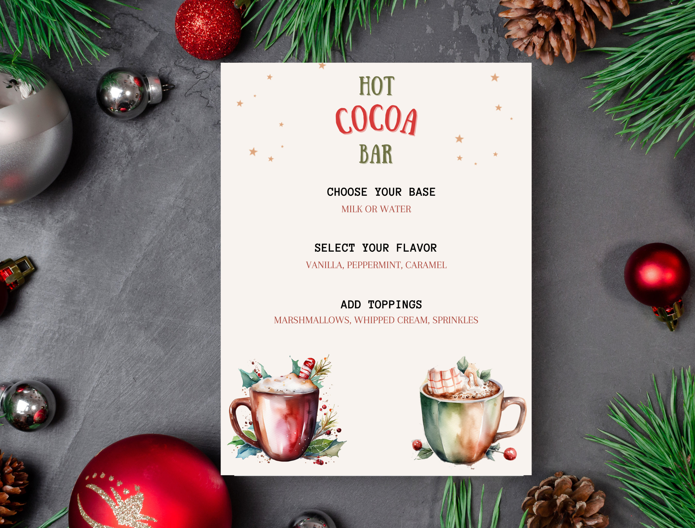 Hot Cocoa Bar Menu Sign Template Holiday Party Sign Hot - Etsy