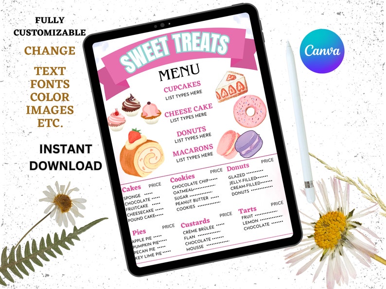 Dessert Menu Template, Customizable Dessert Menu, Editable Dessert Bar ...