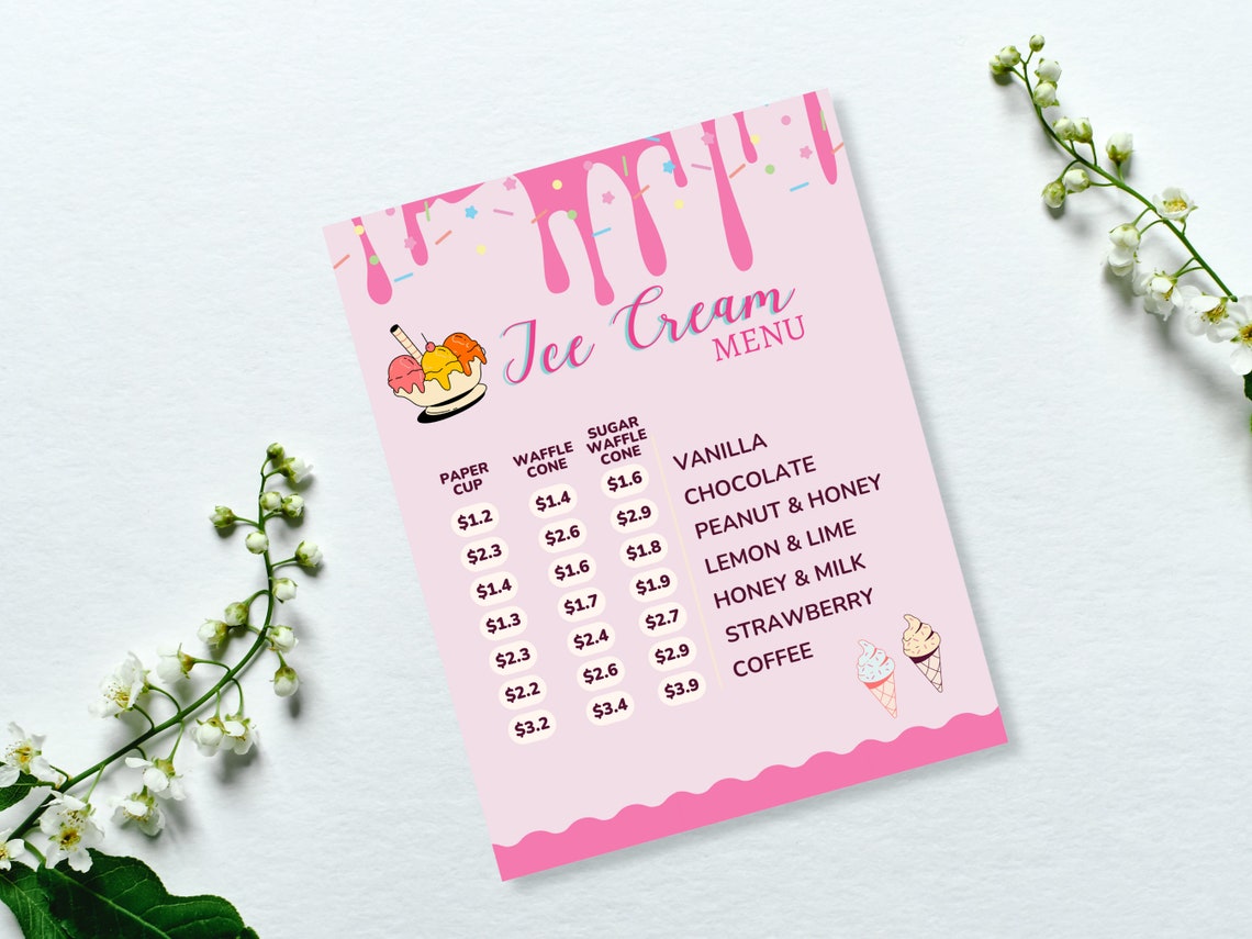 Ice Cream Shop Menu, Pricelist Template, Editable Dessert Menu, Sweet ...