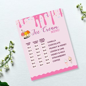 Ice Cream Shop Menu, Pricelist Template, Editable Dessert Menu, Sweet ...