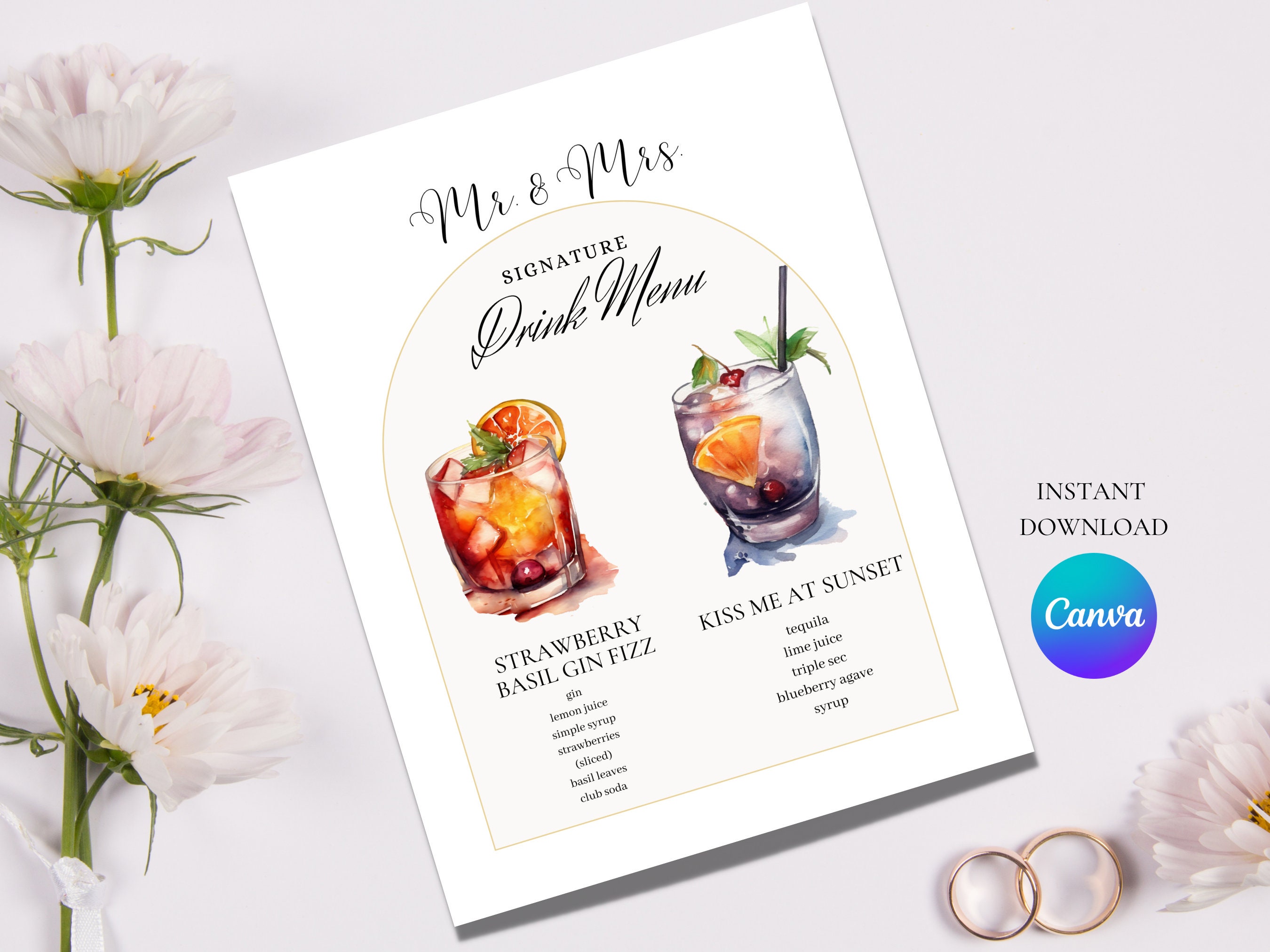 Wedding Drink Menu Template Download Cocktail Menu Template - Etsy