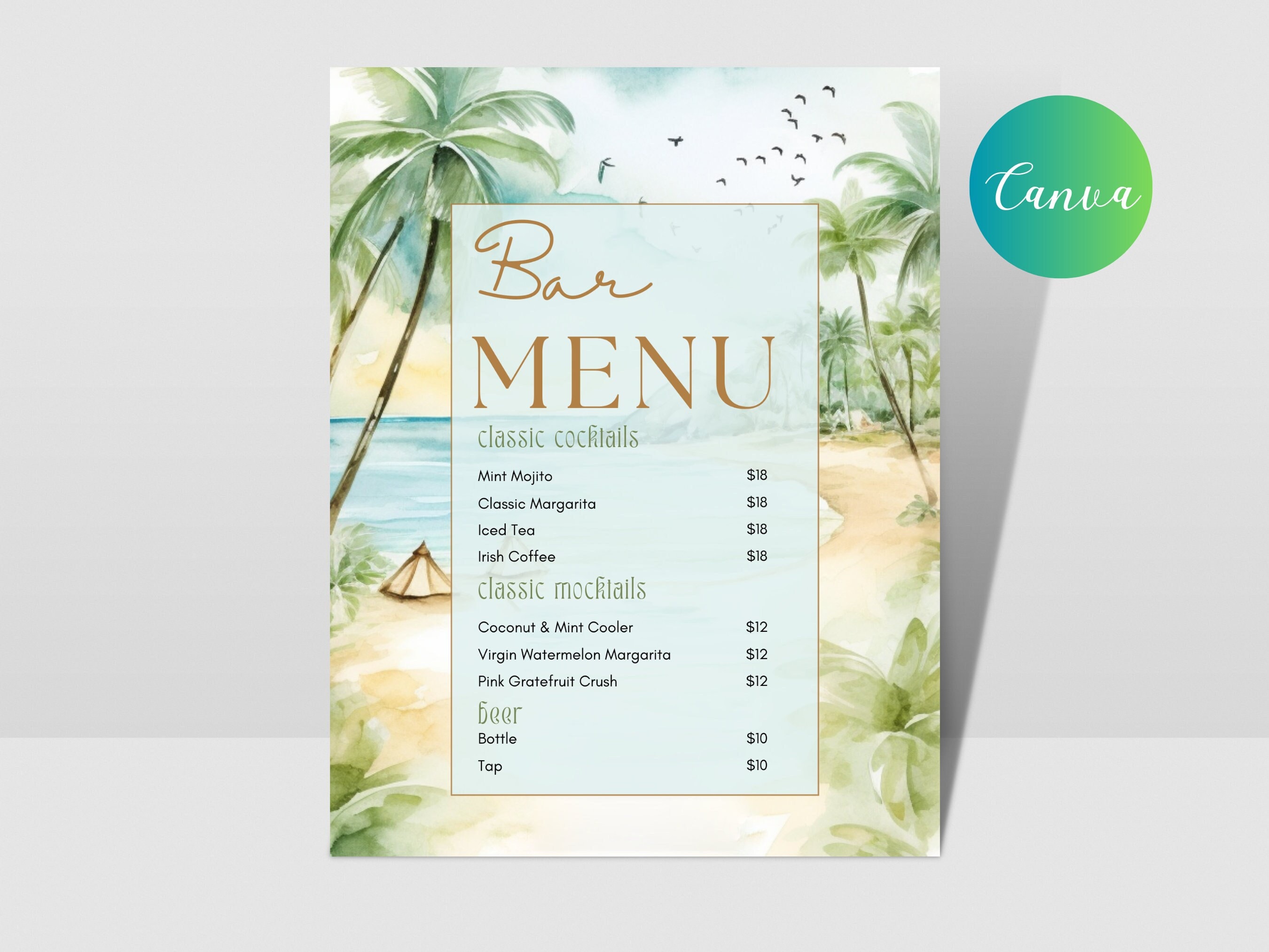 Beach Bar Menu Template, Drink Menu Template, Customizable Drink Menu ...