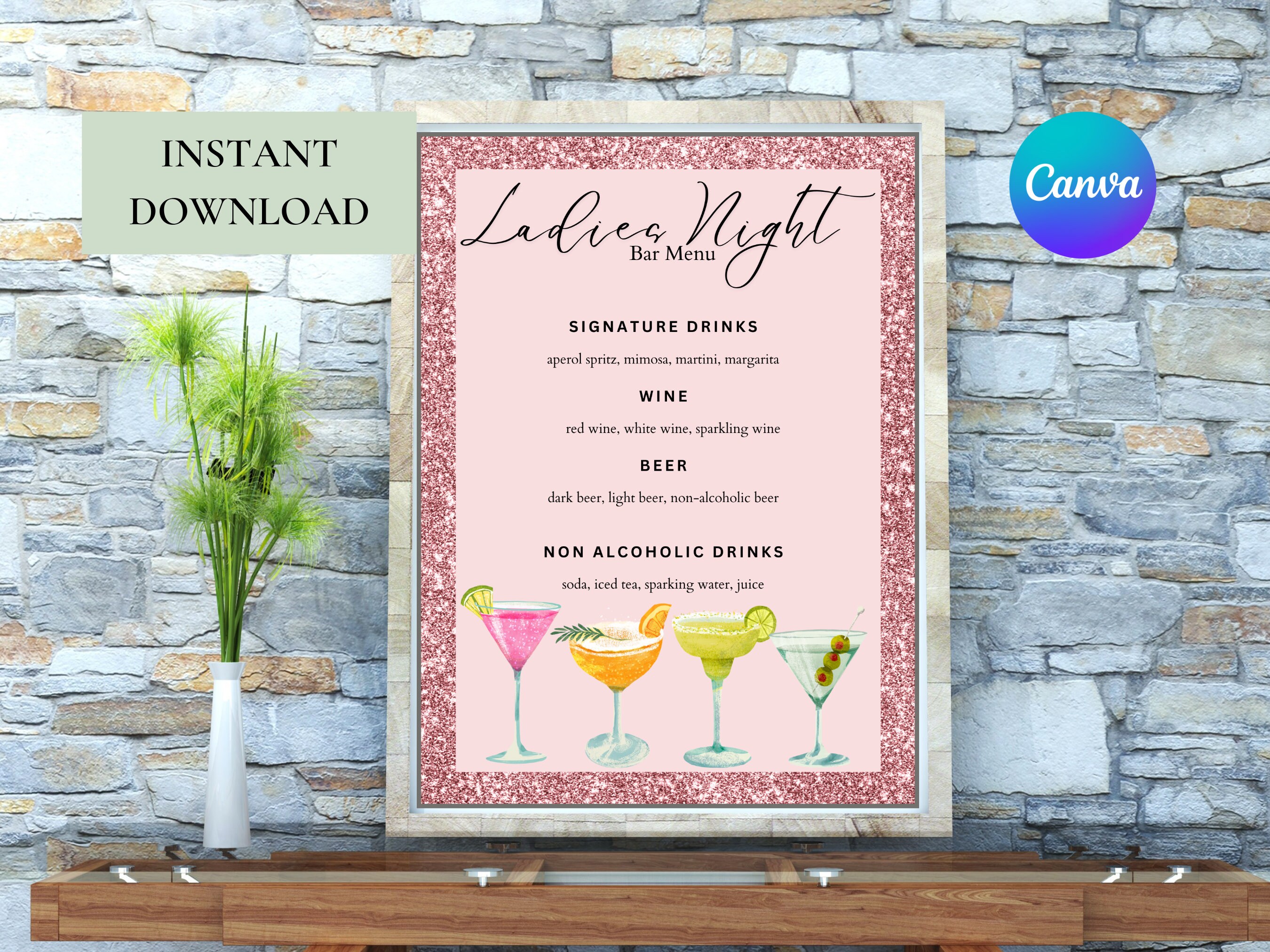 Bar Menu Template, Drink Menu Template, Pink Bar Menu, Girls Night ...
