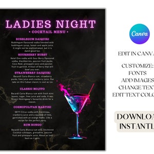 Bar Menu Template, Drink Menu Template, Customizable Drink Menu, Neon ...