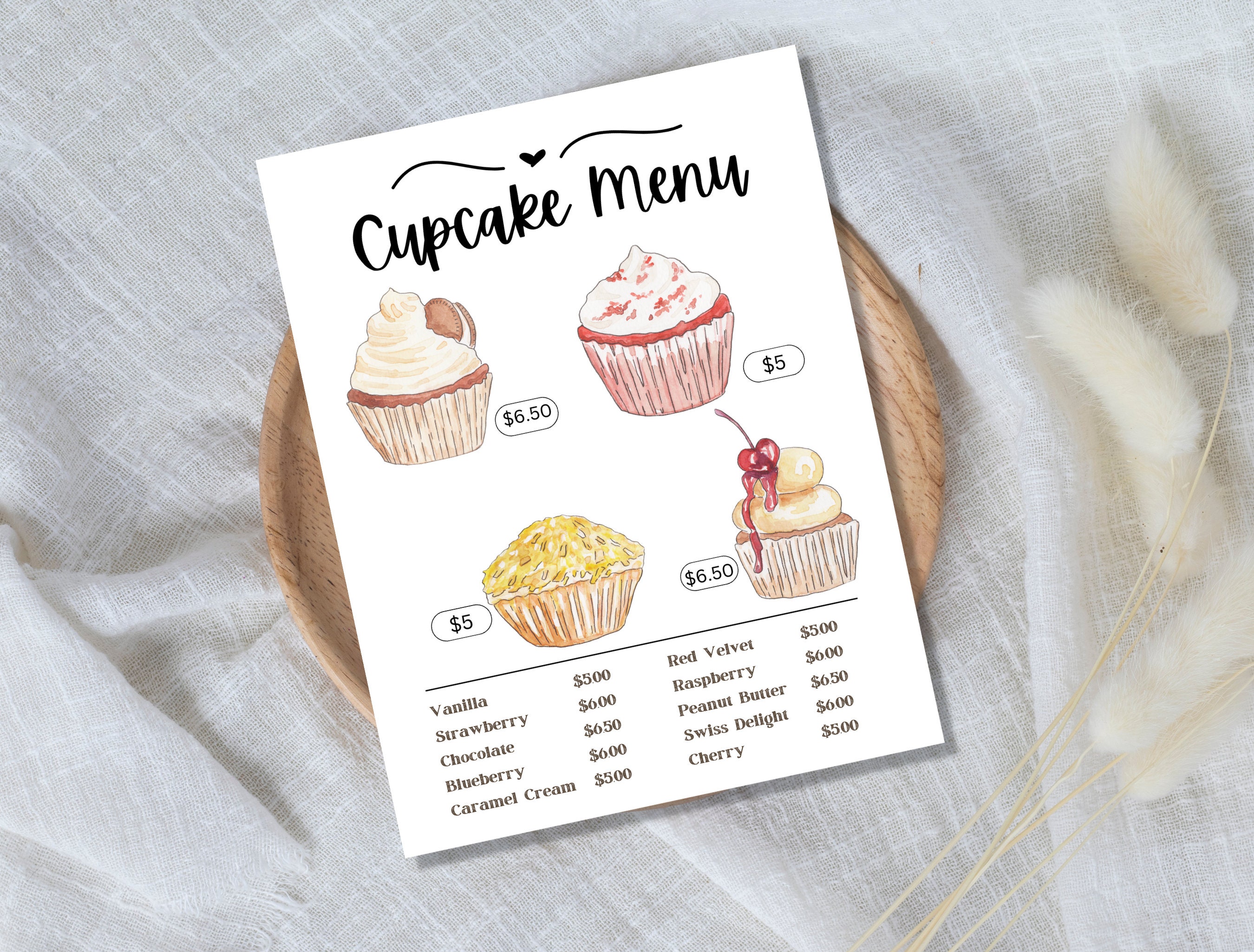 Dessert Menu Template, Customizable Cupcake Menu, Editable Menu, Bakery ...