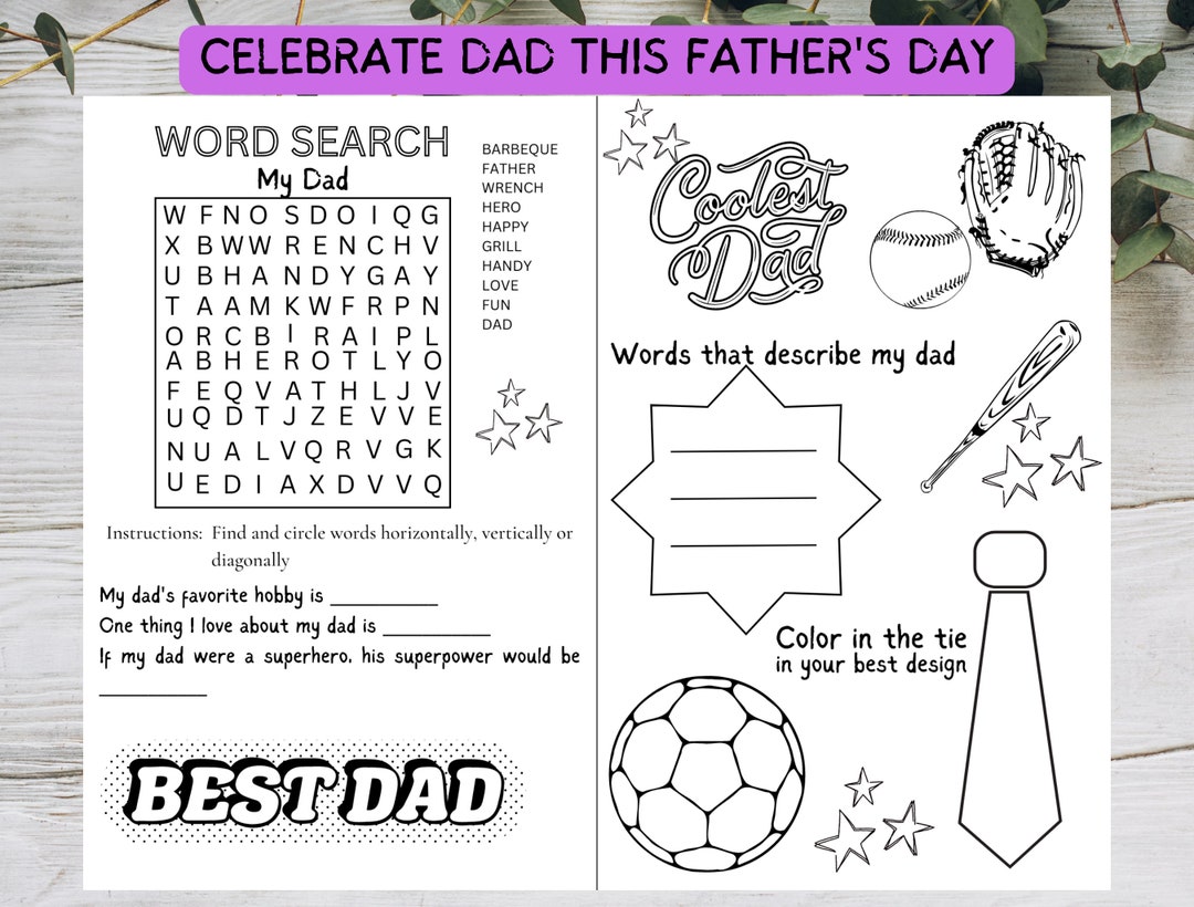 Father's Day Kids' Activity Sheet, Fill in the Blanks, Color in All ...