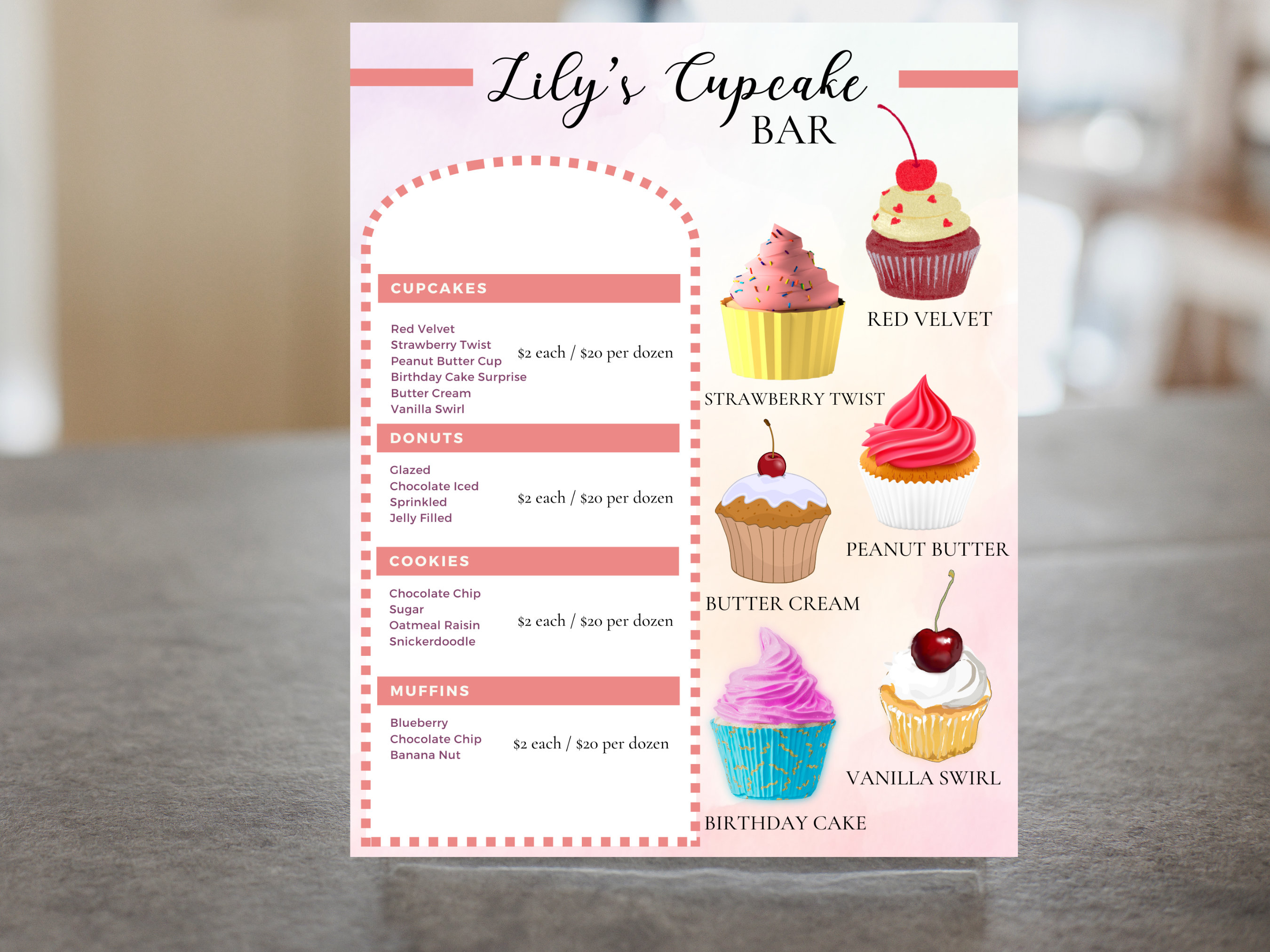 Cupcake Bar Menu, Bakery Menu Template, Dessert Menu Template, Sweet ...