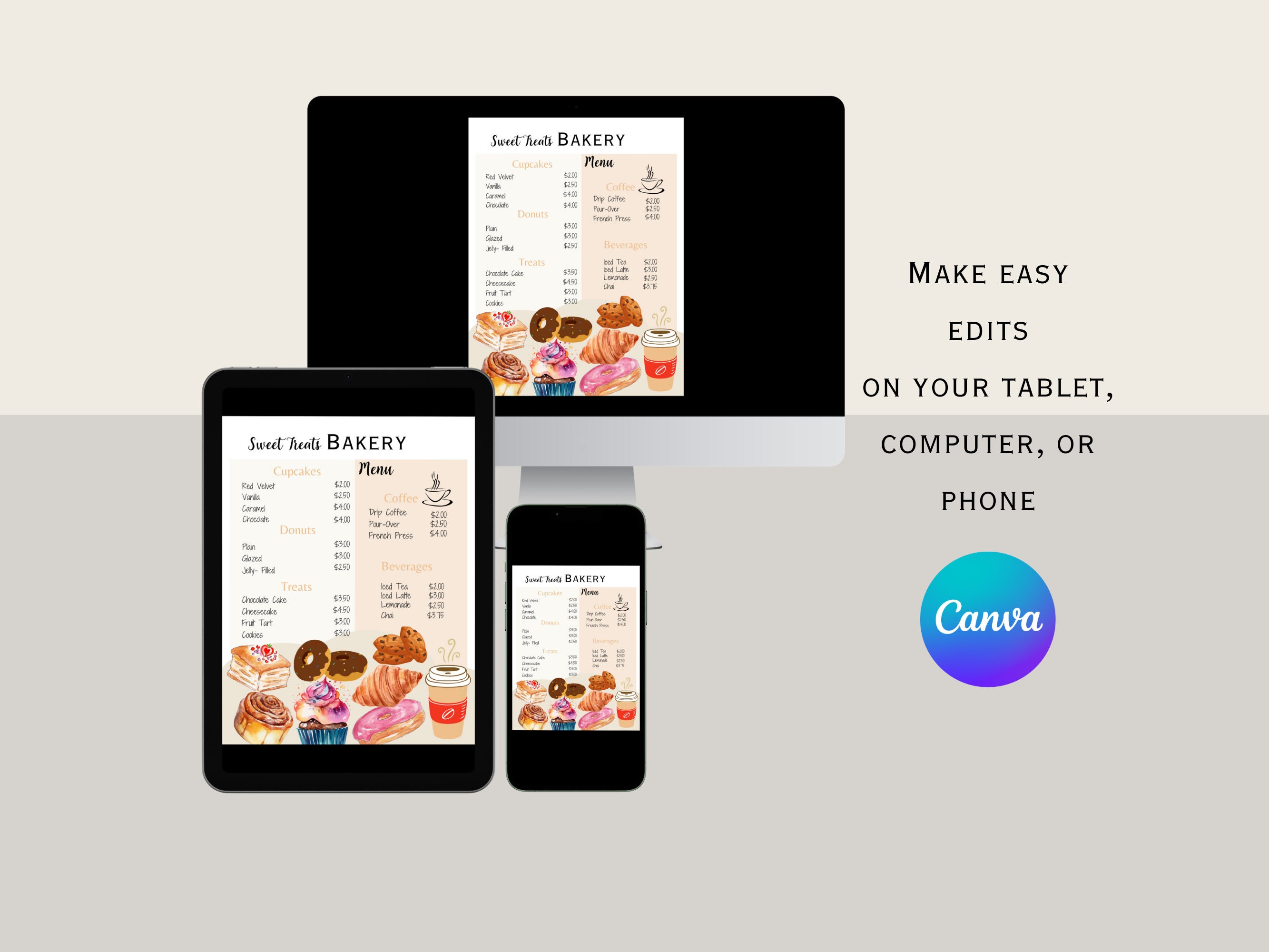 Bakery Menu Template, Dessert Menu Template, Sweet Treats Pricelist ...