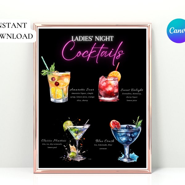 Drink Menu Template Neon - Etsy