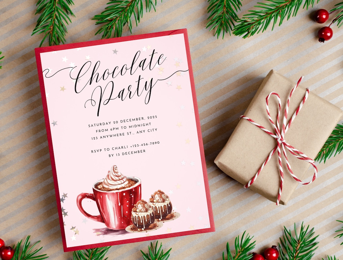 Hot Chocolate Party Invitation Template, Hot Chocolate Printable Card ...