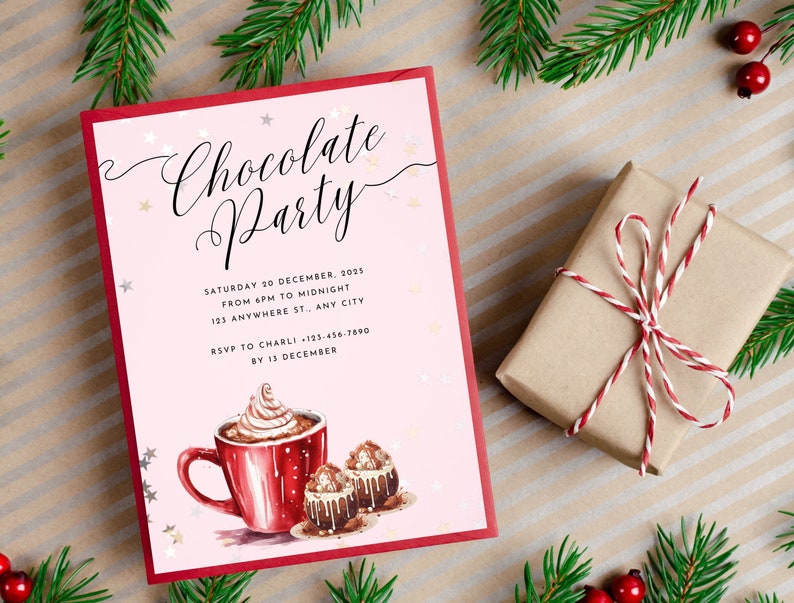 Hot Chocolate Party Invitation Template, Hot Chocolate Printable Card ...