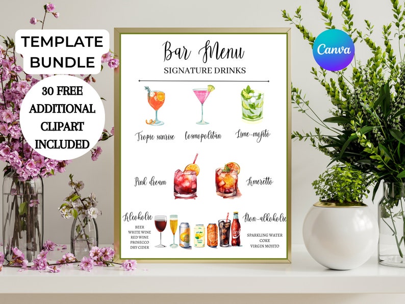 Bar Menu Template, Drink Menu Template, Customizable Drink Menu, Bar ...