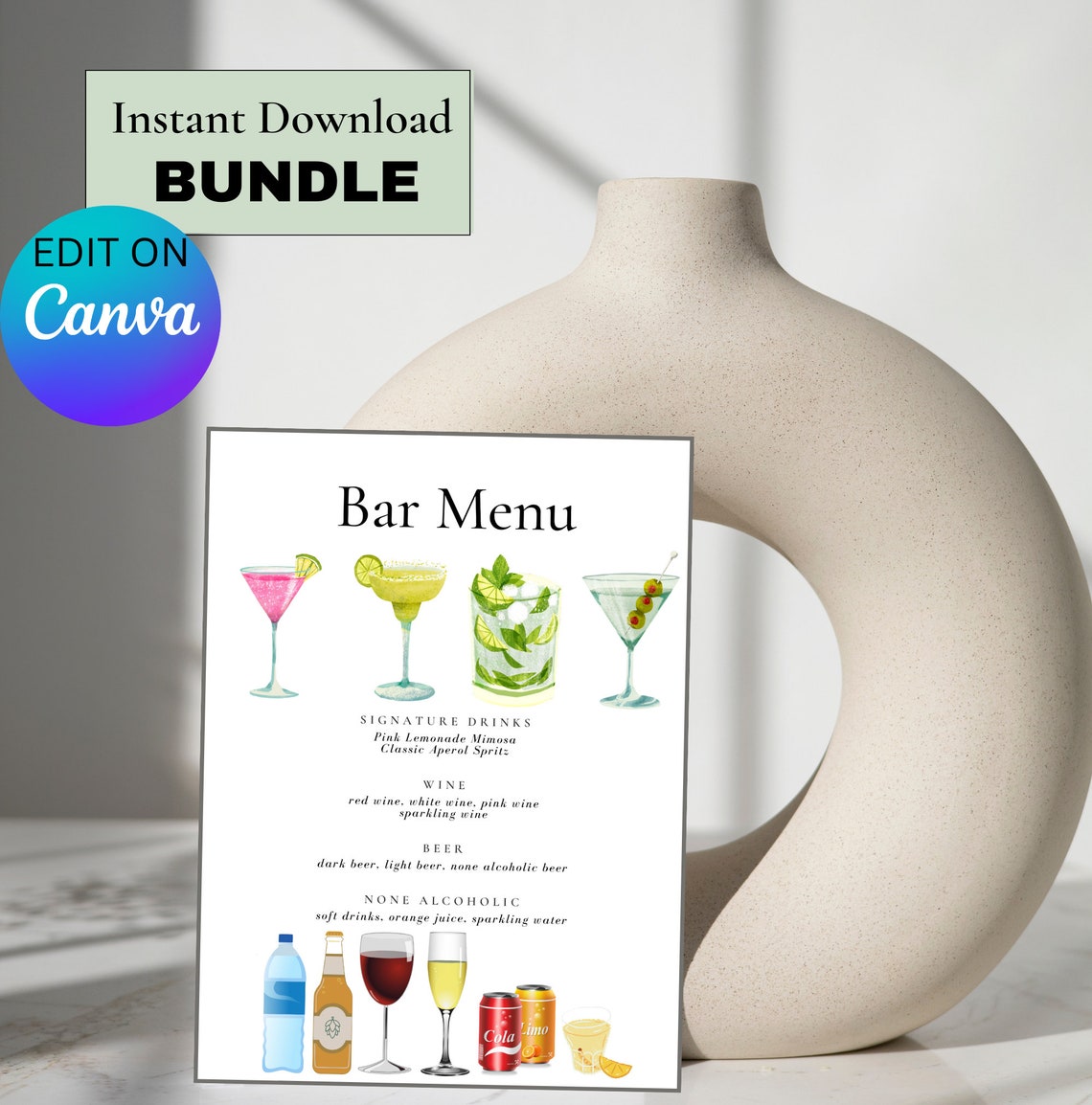 Bar Menu Template, Drink Menu Template, Customizable Drink Menu, Bar ...
