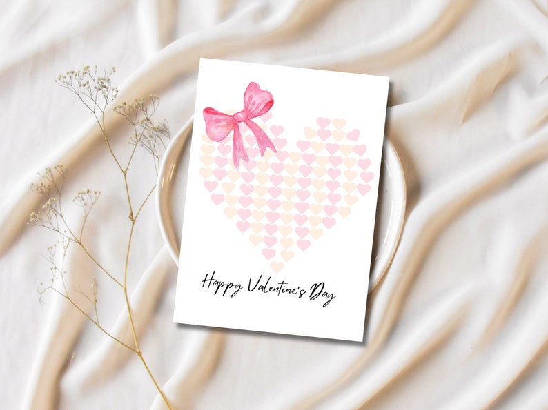 Watercolor Bow Valentine Gift Tag, Happy Birthday Pink Bow, Instant ...