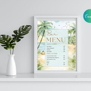 Beach Bar Menu Template, Drink Menu Template, Customizable Drink Menu ...