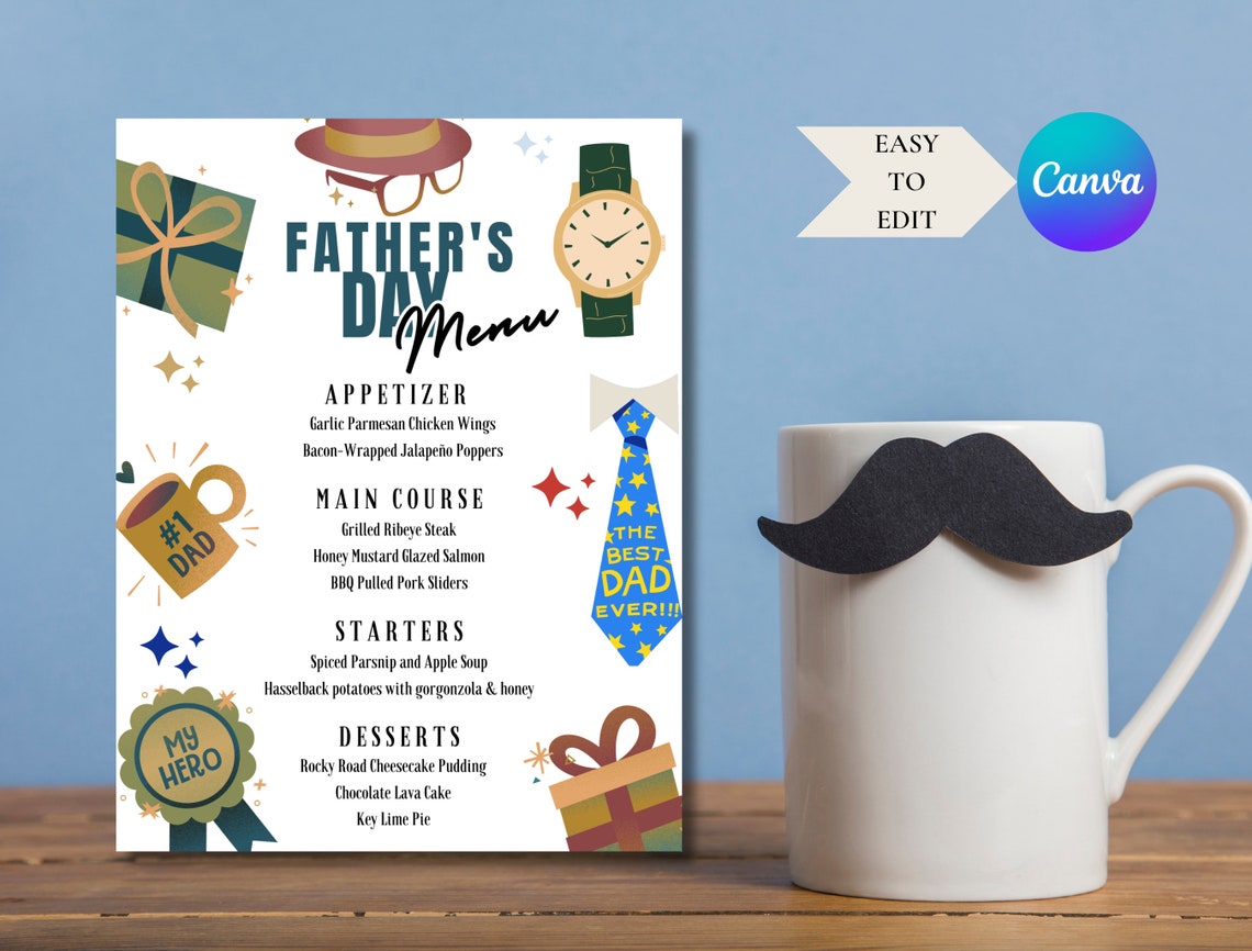 Father's Day Menu Template, BBQ Menu Template, Father's Day Grilling ...
