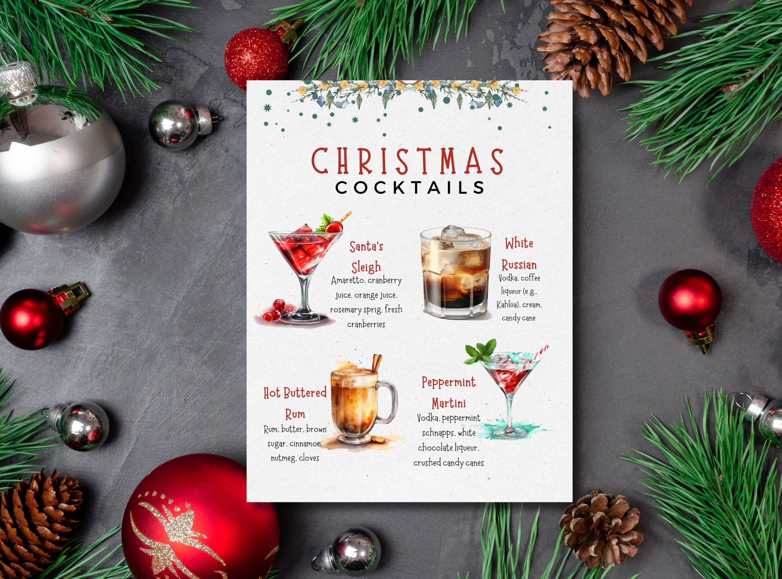 Christmas Cocktail Menu, Signature Drink Sign, Editable Christmas Bar ...