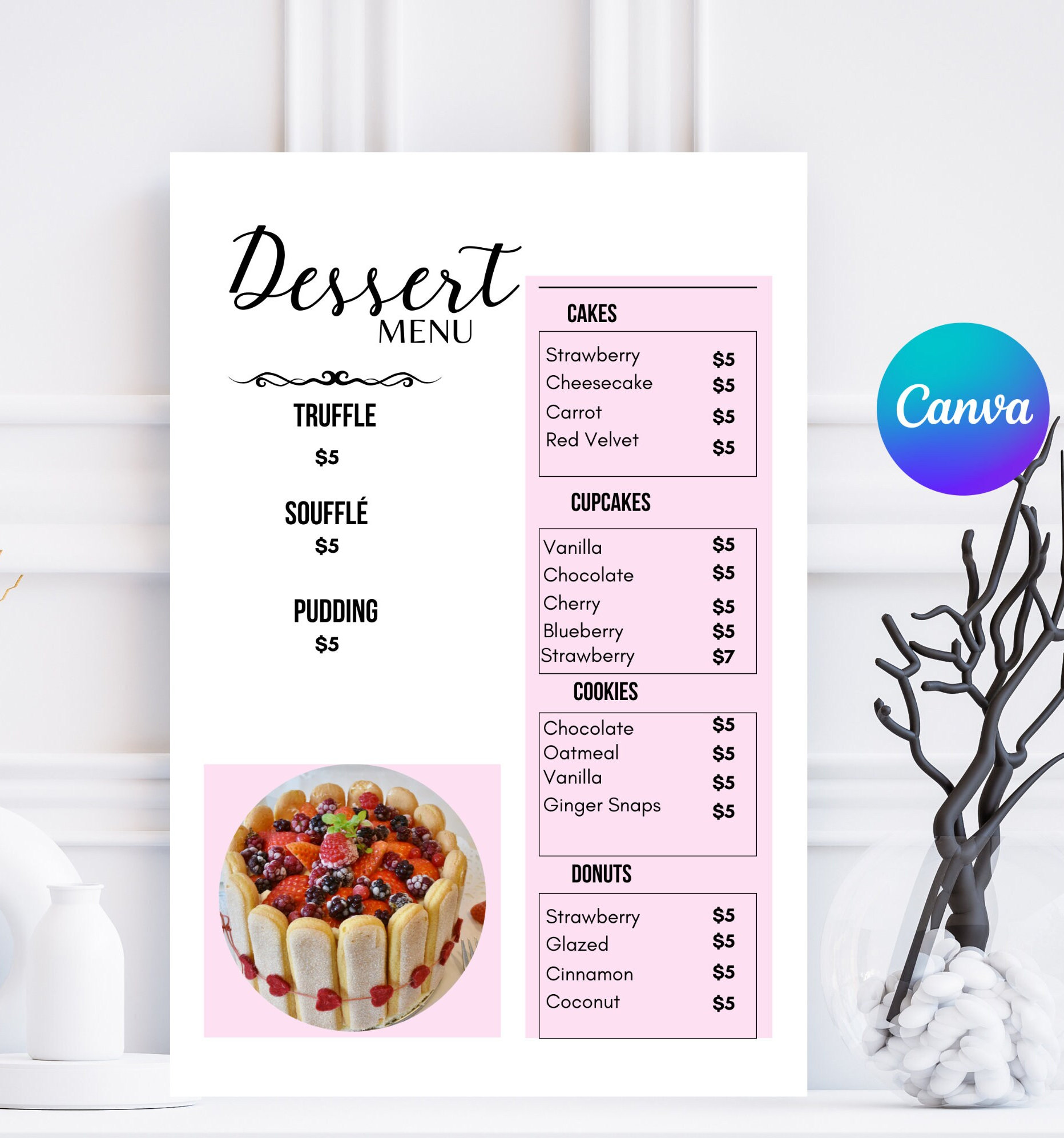 Dessert Menu Canva Template, Dessert Table Sign, Customizable Sweet ...
