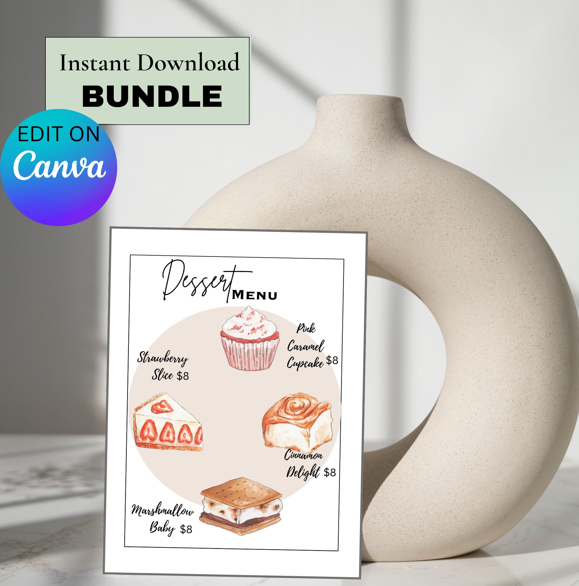 Dessert Menu Template, Customizable Dessert Menu, Editable Dessert Bar ...