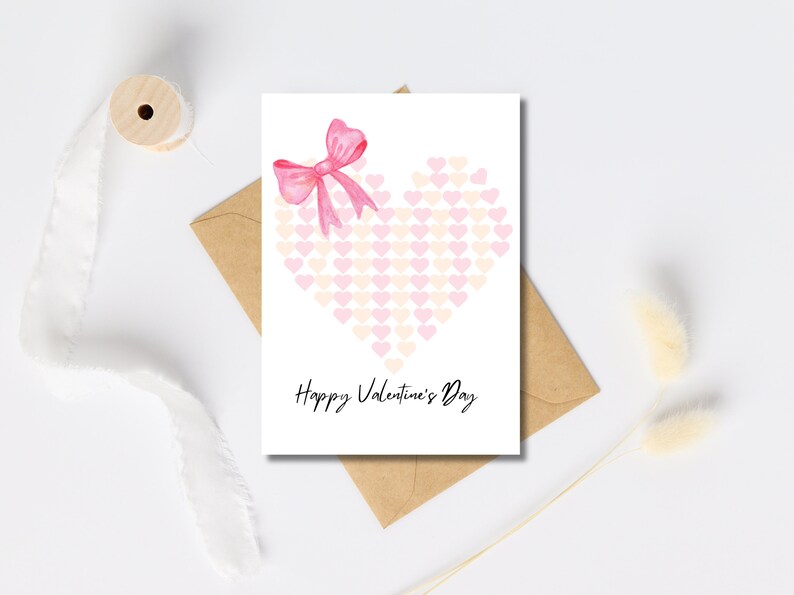 Watercolor Bow Valentine Gift Tag, Happy Birthday Pink Bow, Instant ...