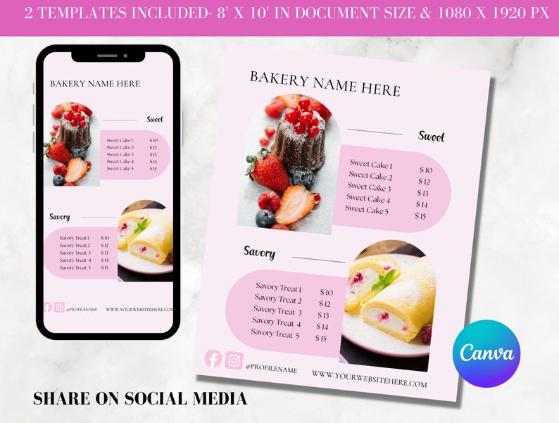 Bakery Menu Bakery Pricelist Template Bakery Flyer Bakery - Etsy