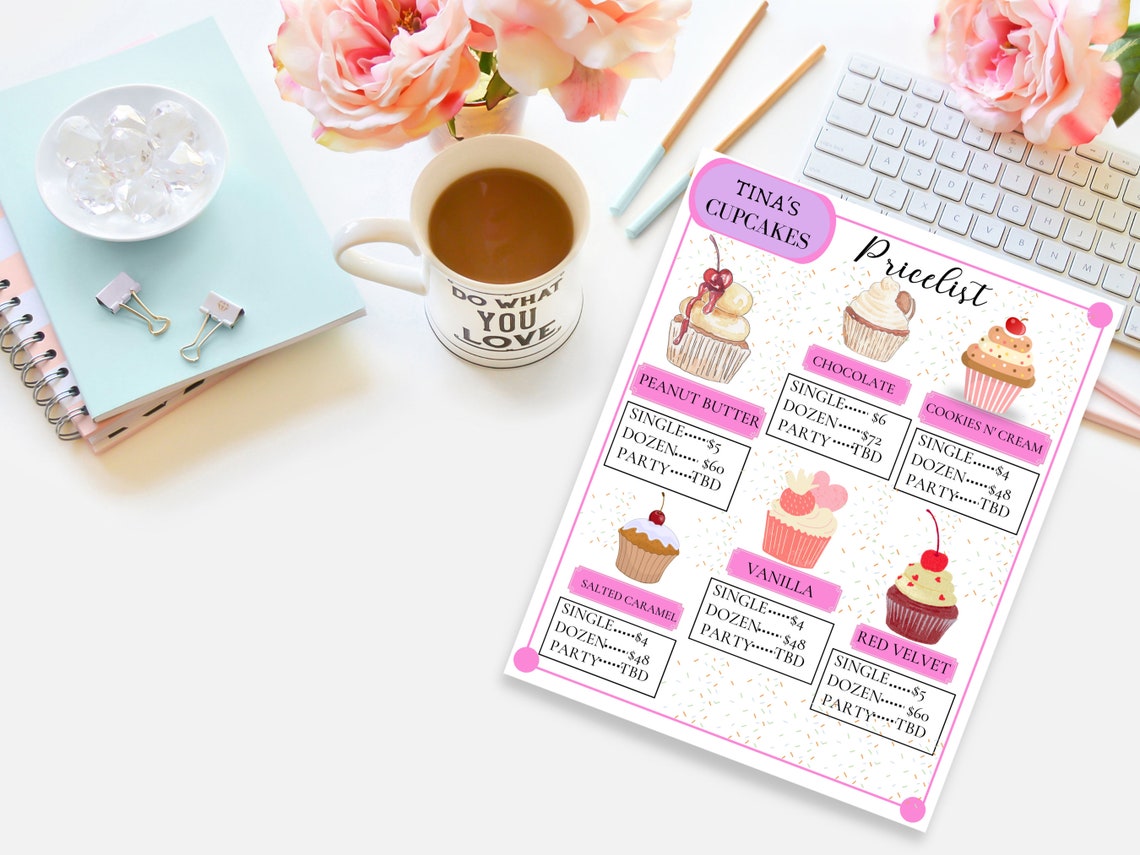 Bakery Menu Template, Dessert Menu Template, Pricelist Sheet, Cupcake ...