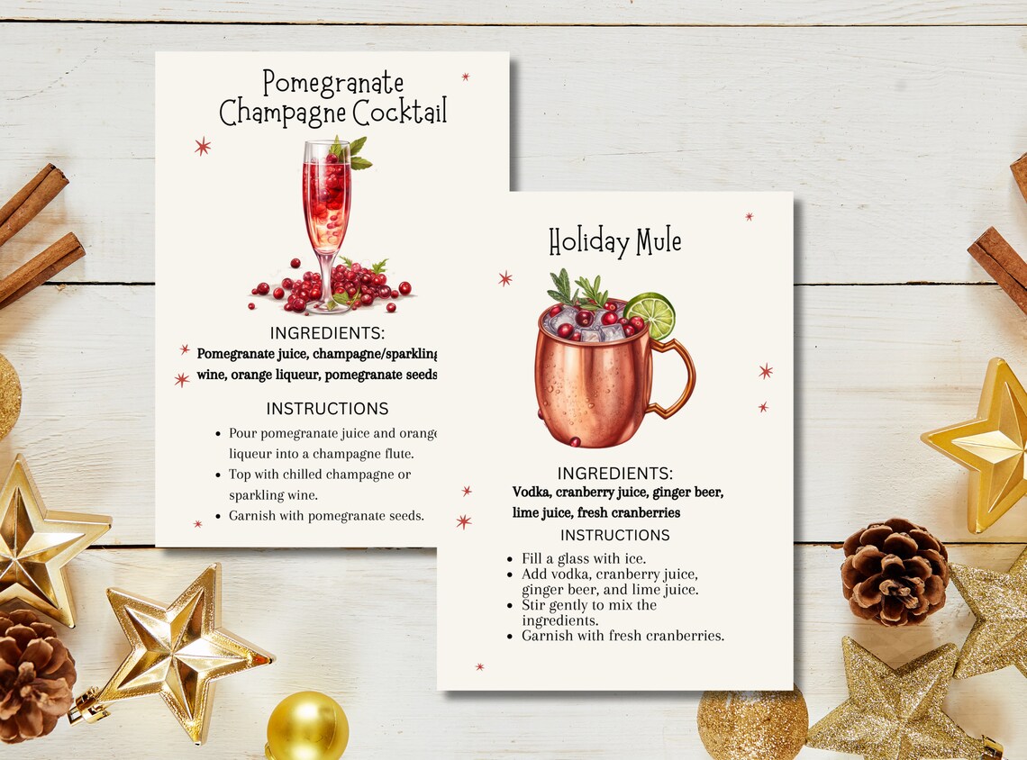 Christmas Drink Recipe Cards Template, Christmas Cocktail Recipe Cards ...