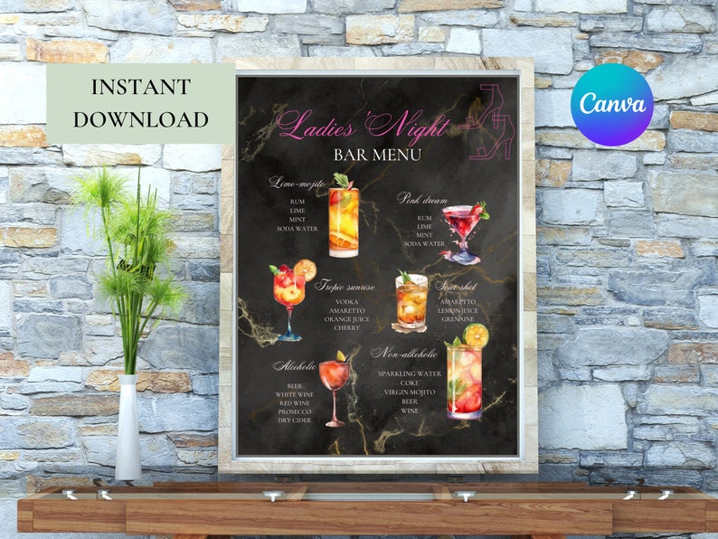 Bar Menu Template, Drink Menu Template, Customizable Drink Menu, Girls ...