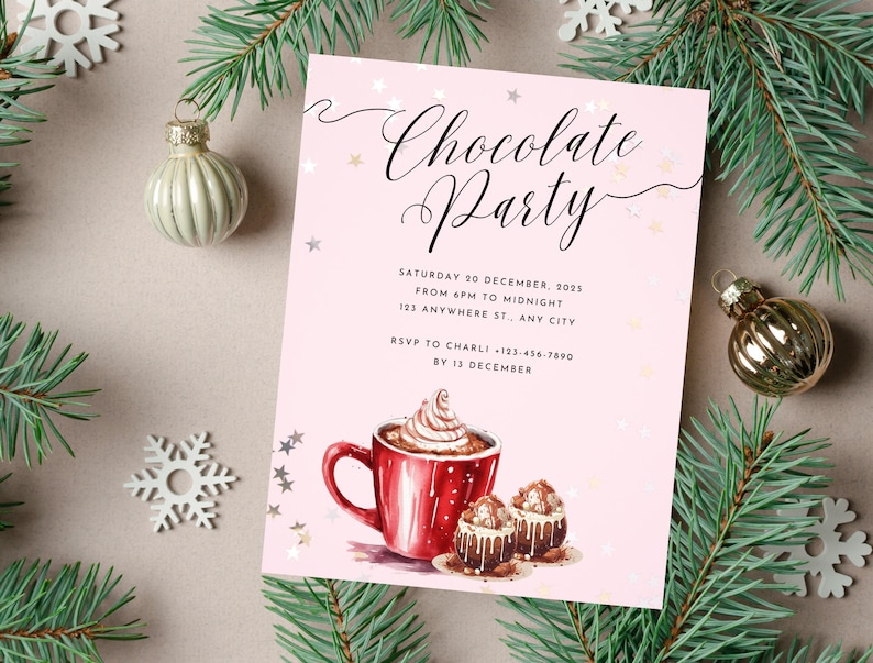 Hot Chocolate Party Invitation Template, Hot Chocolate Printable Card ...