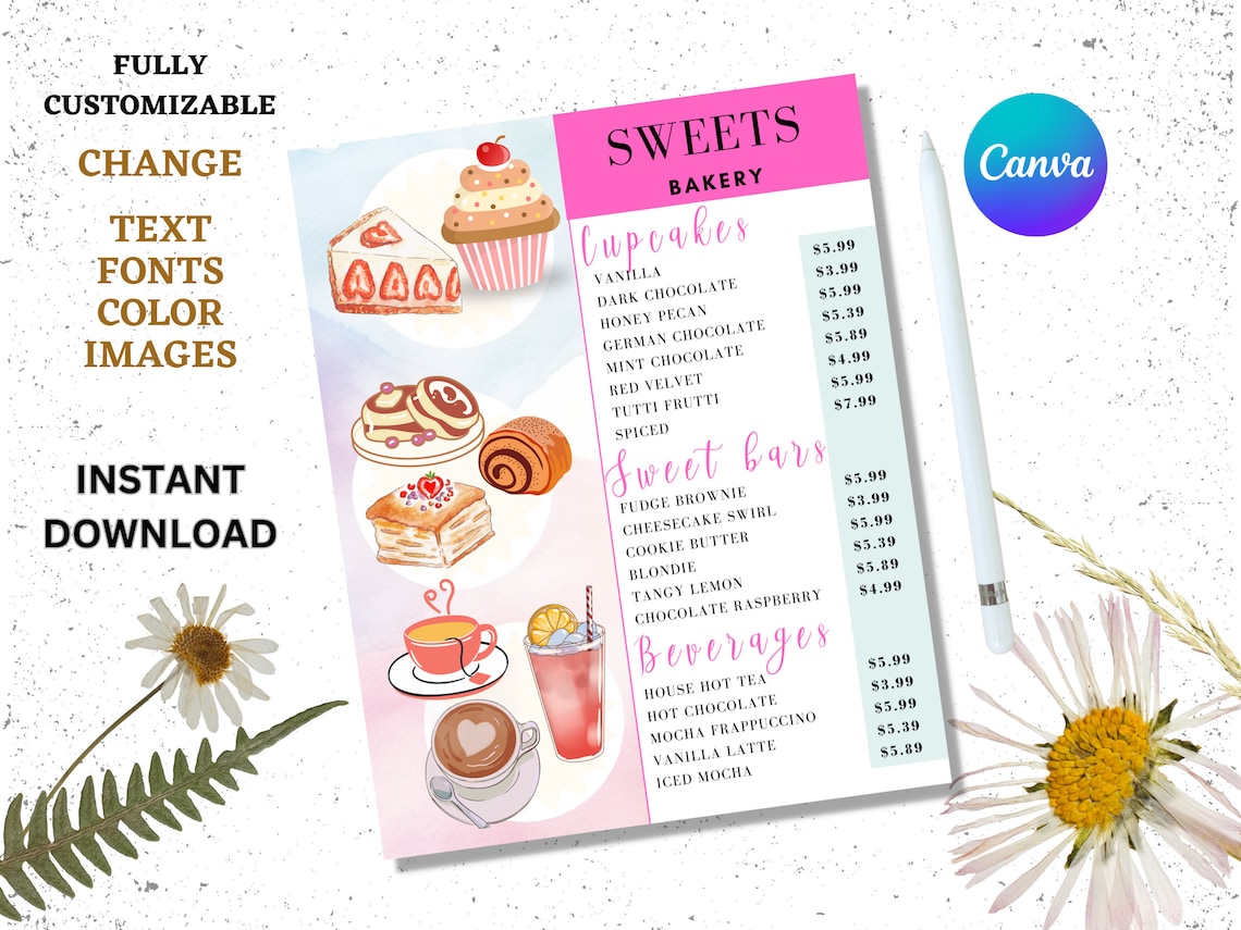 Bakery Menu Template, Dessert Menu Template, Sweet Treats Pricelist ...