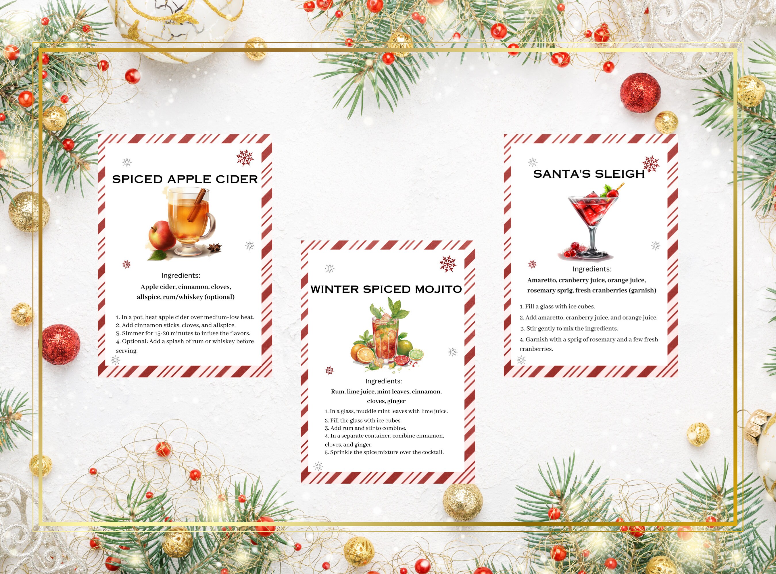 Christmas Drink Recipe Cards Template, Christmas Cocktail Recipe Card ...