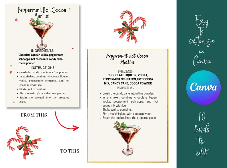 Christmas Drink Recipe Cards Template, Christmas Cocktail Recipe Cards ...