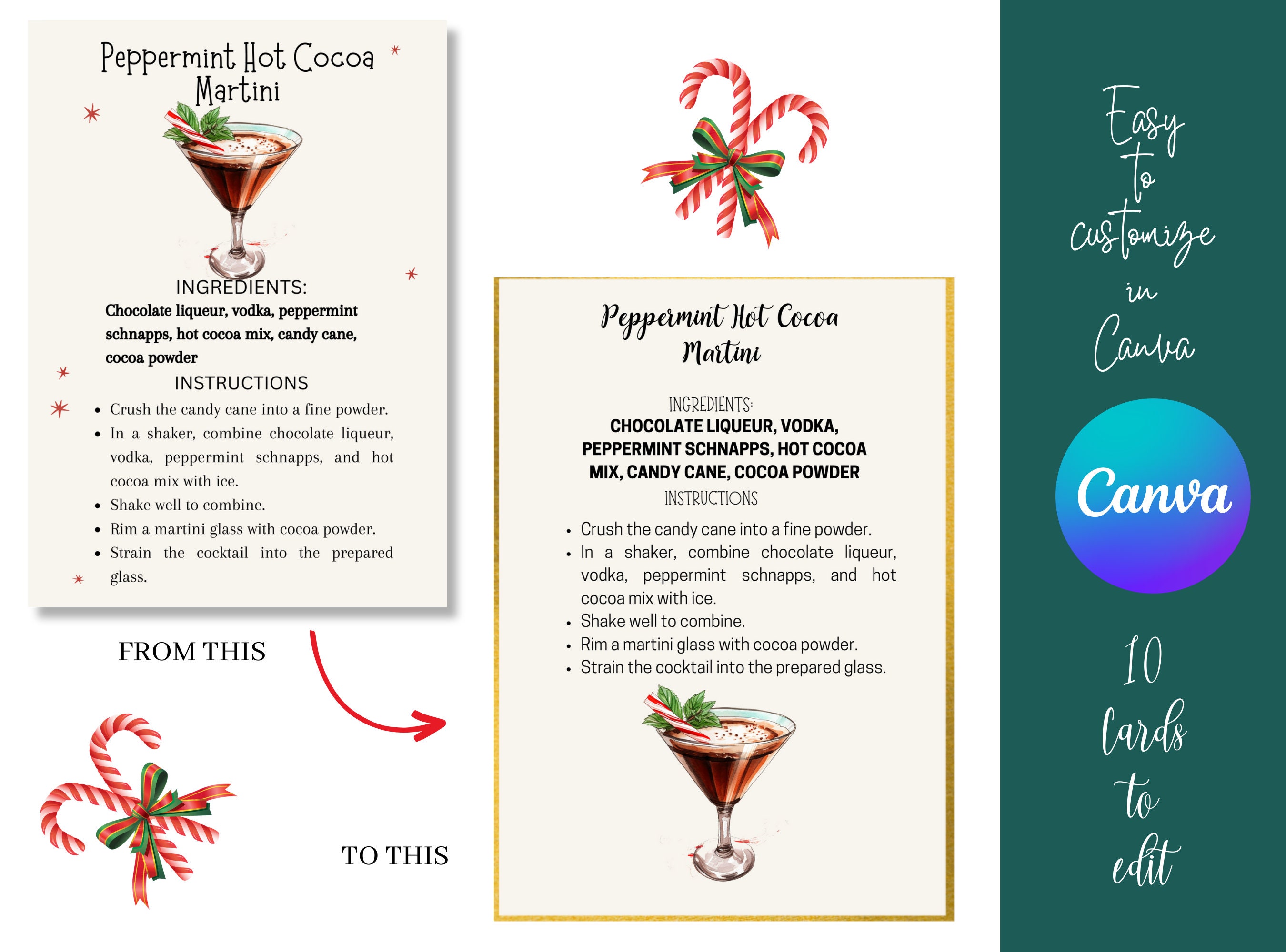 Christmas Drink Recipe Cards Template, Christmas Cocktail Recipe Cards ...