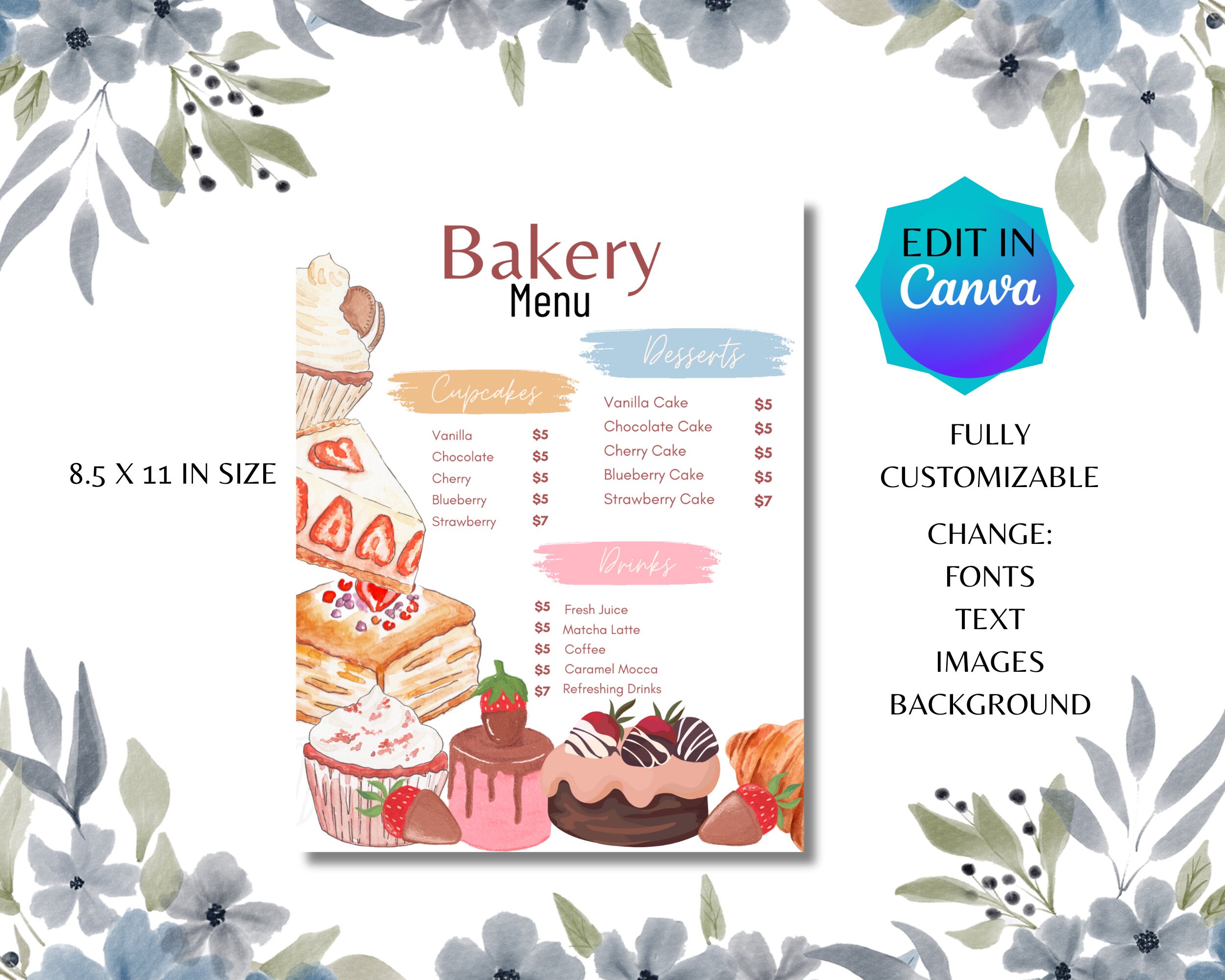 Bakery Menu Template, Dessert Menu Template, Sweet Treats Pricelist ...