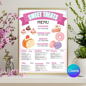 Dessert Menu Template, Customizable Dessert Menu, Editable Dessert Bar ...