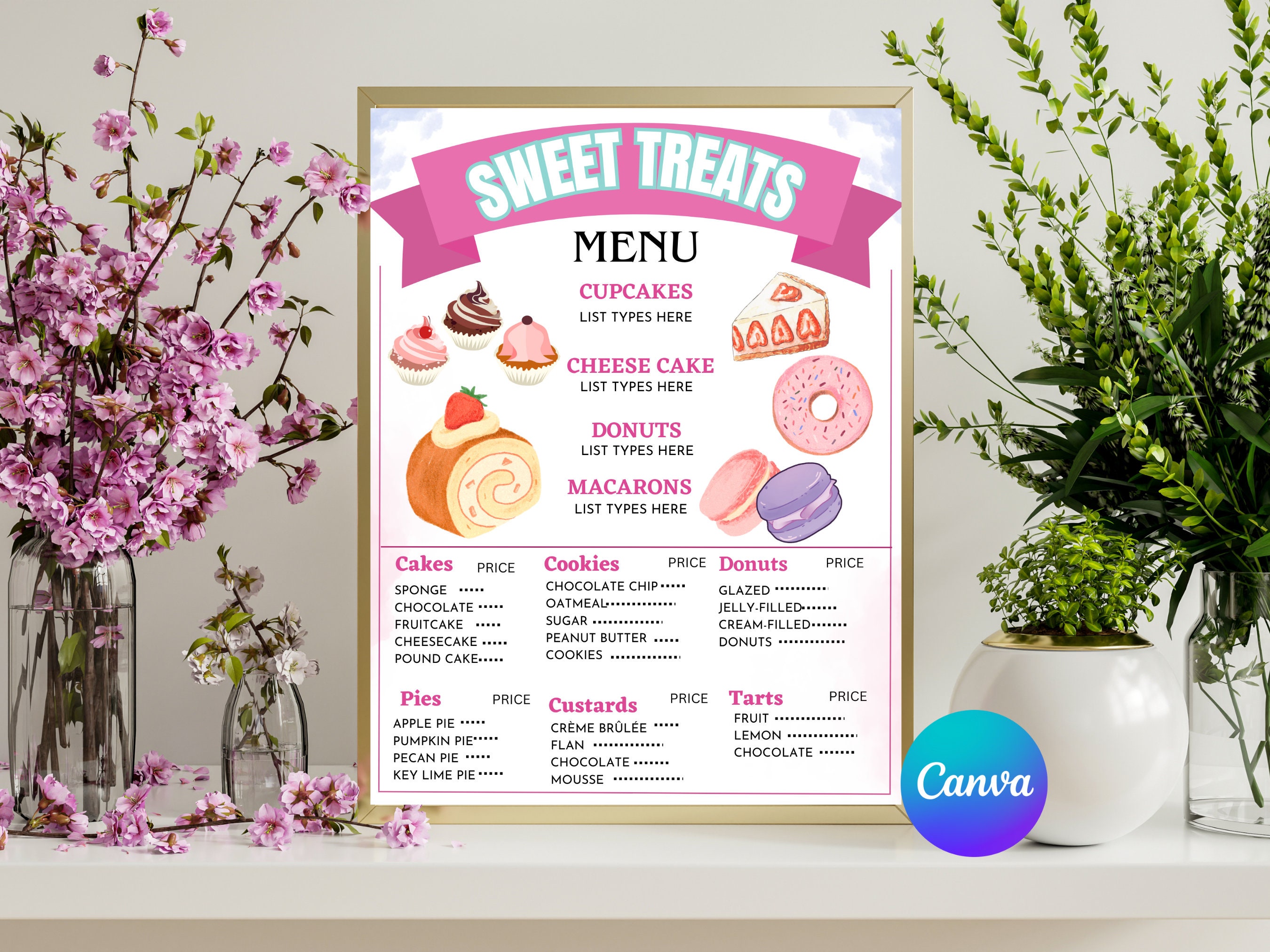 Dessert Menu Template, Customizable Dessert Menu, Editable Dessert Bar ...