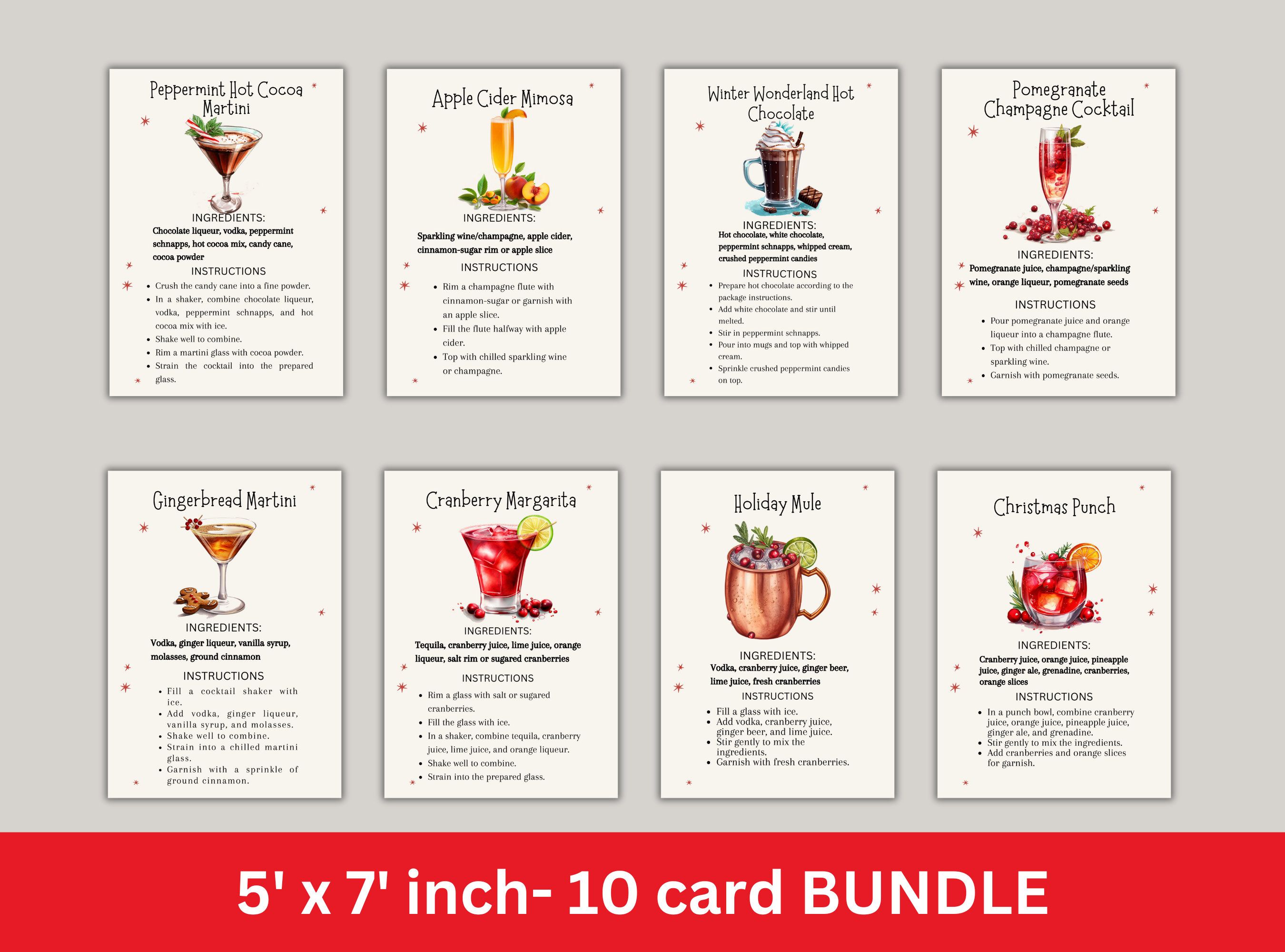 Christmas Drink Recipe Cards Template, Christmas Cocktail Recipe Cards ...