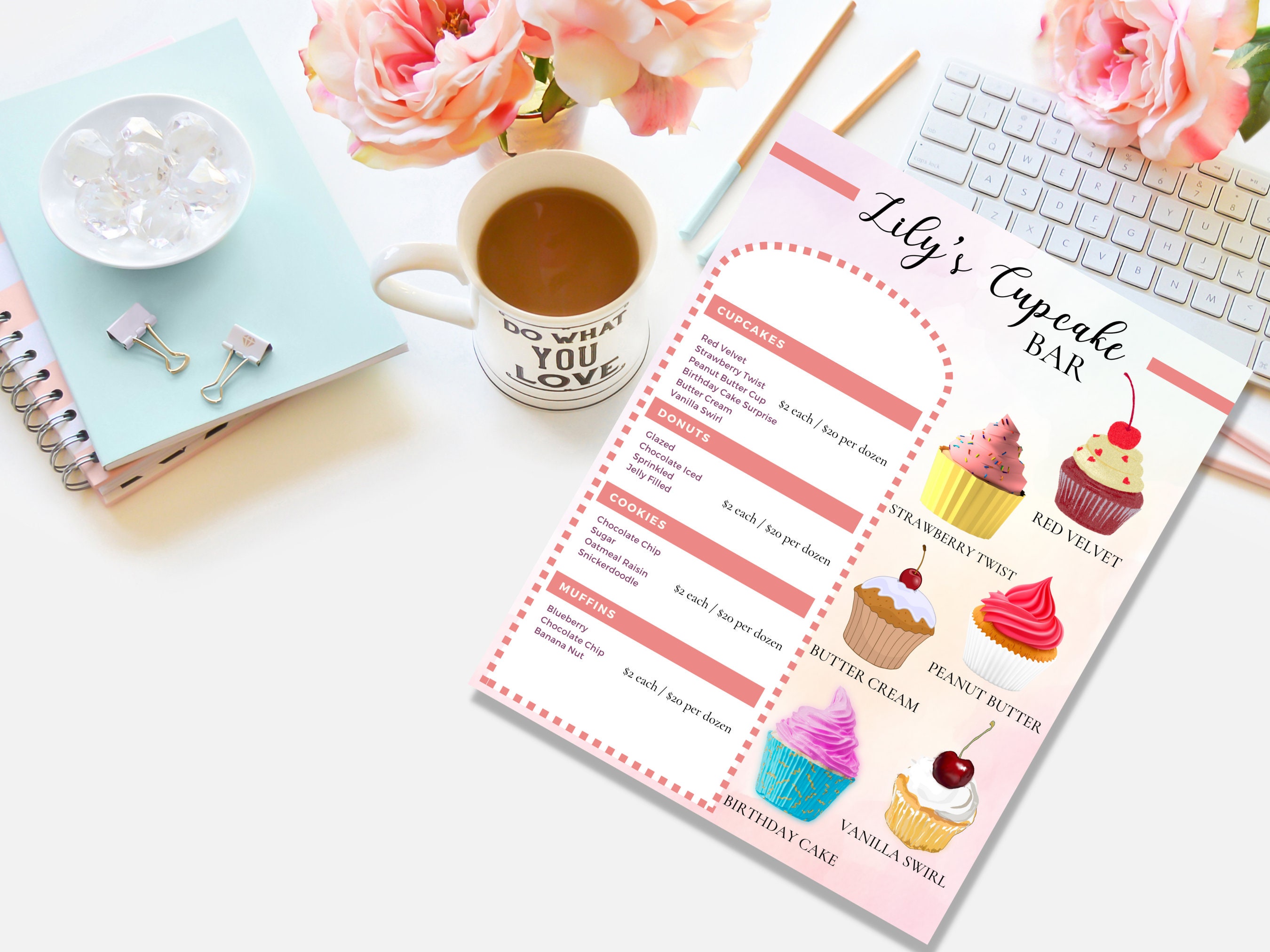 Cupcake Bar Menu, Bakery Menu Template, Dessert Menu Template, Sweet ...